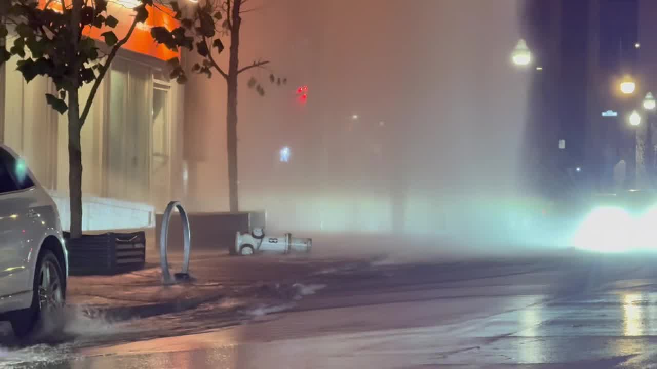 Water main break SF Broadway Powell close up