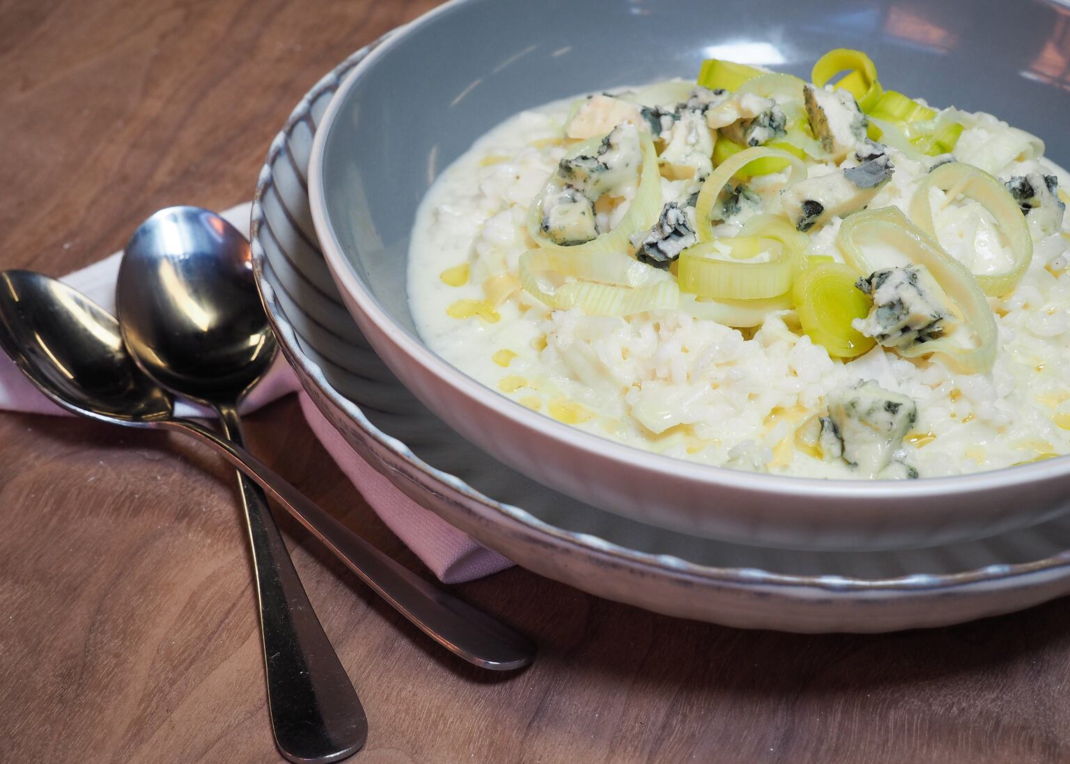Niall McKenna: Gorgonzola & leek risotto and traditional crème brûlée