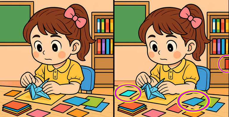 Spot the 3 differences in girl making paper birds beat the 19-second ...