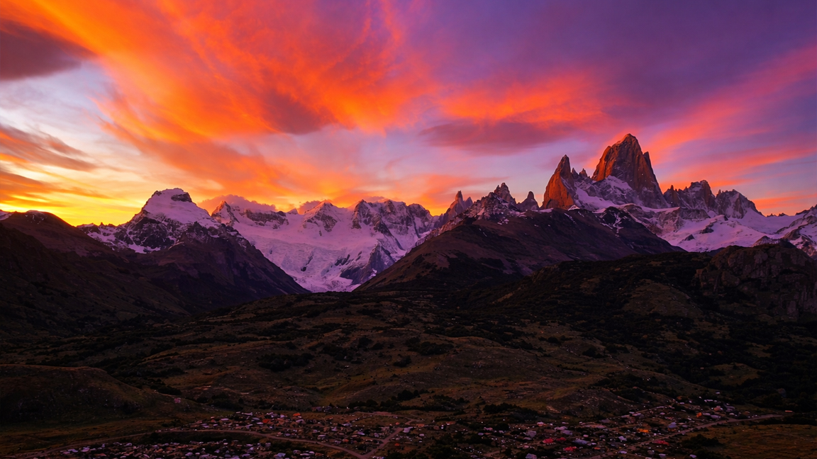 Evening light on snowy peaks