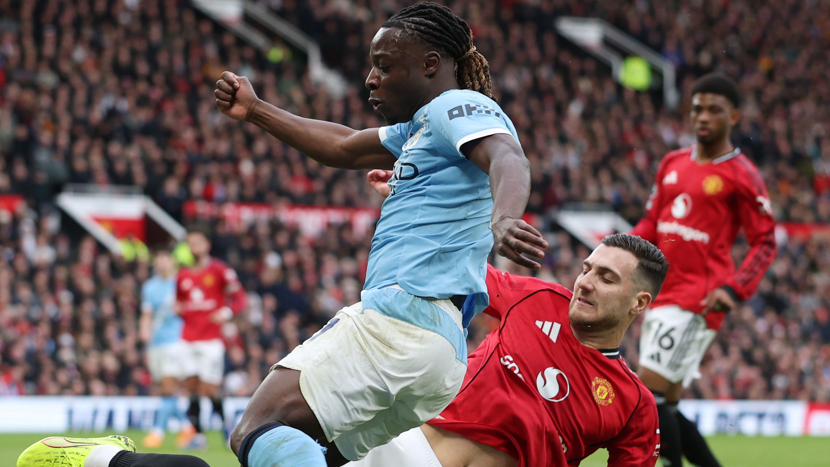 How Man Utd's Diogo Dalot escaped Manchester derby red card for brutal ...
