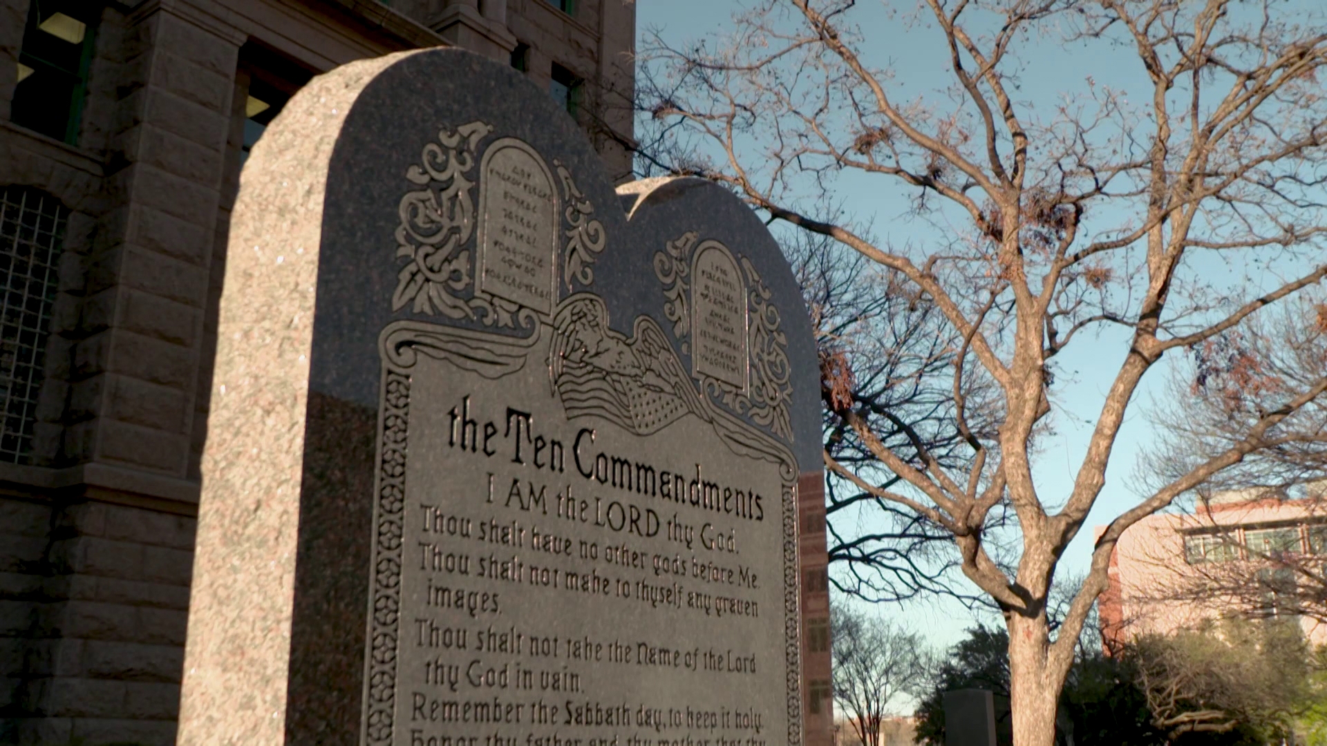 Ten Commandments monument installed outside Tarrant County Courthouse