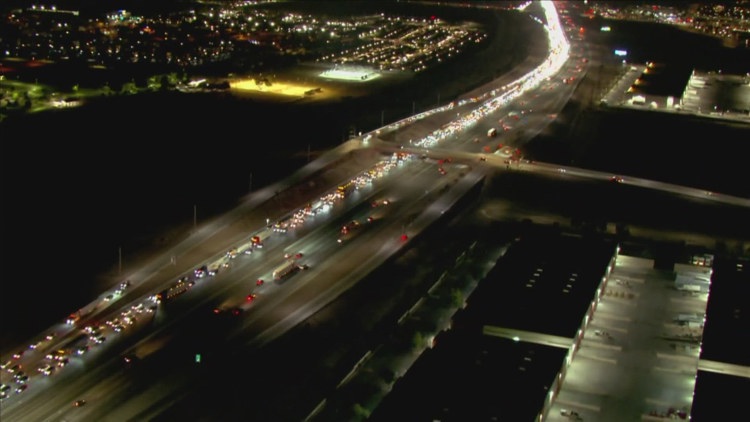 Large traffic backup on westbound lanes of Interstate 10 in Phoenix