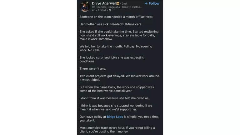 This is real leadership: Delhi startup’s paid leave for employee caring ...