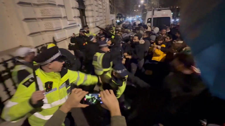 Protests outside Iran's London embassy escalate