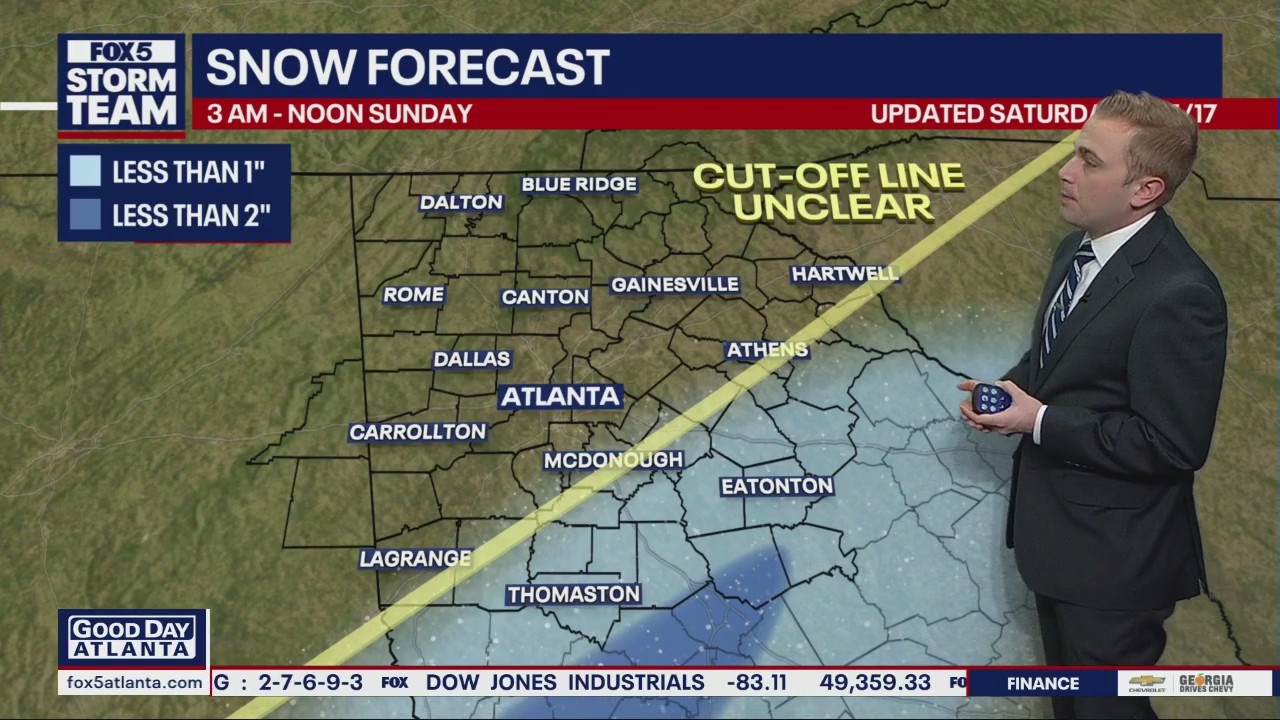 Snow possible south of metro Atlanta early Sunday