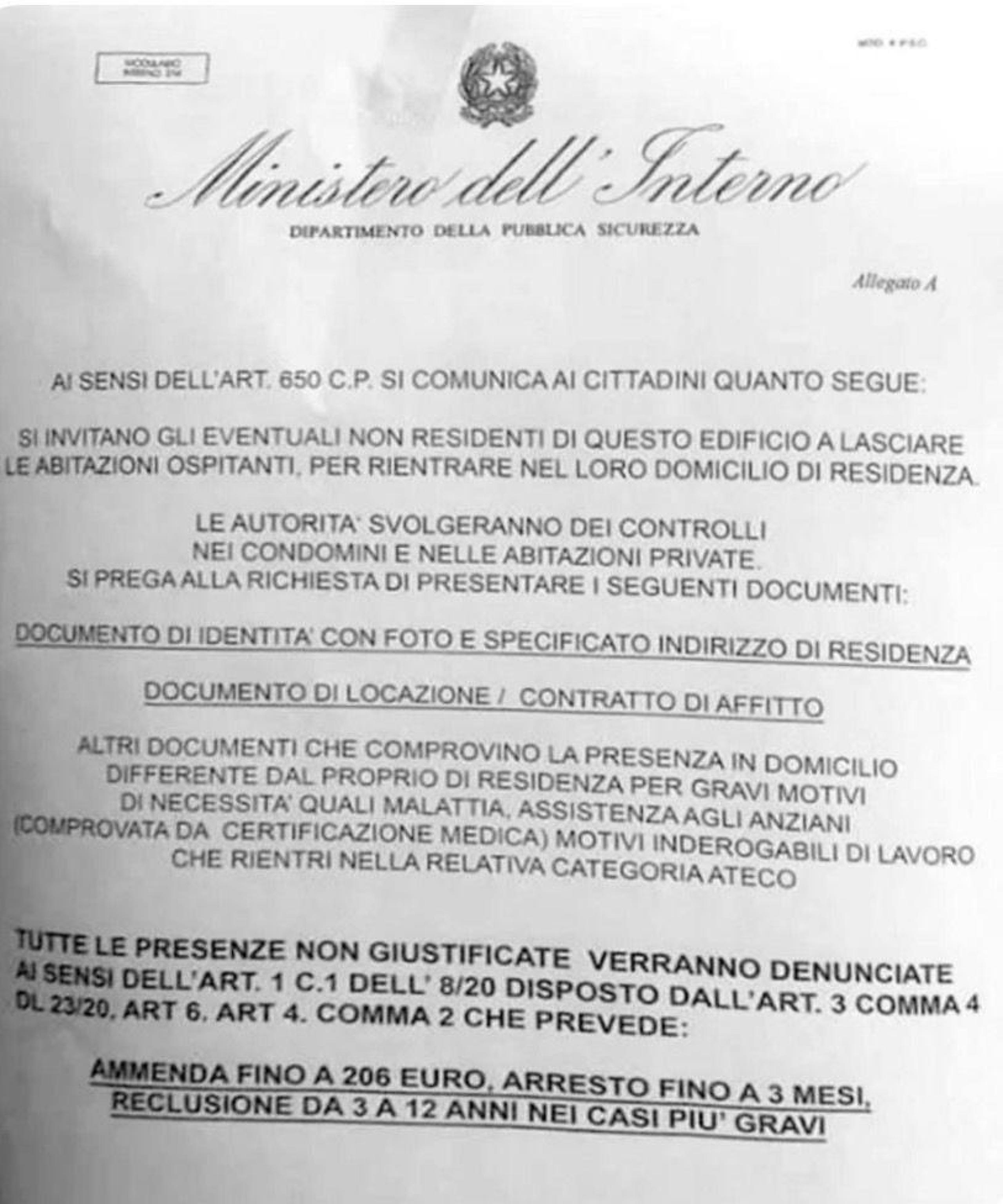 Falso avviso del ministero per allontanare le persone dalle case
