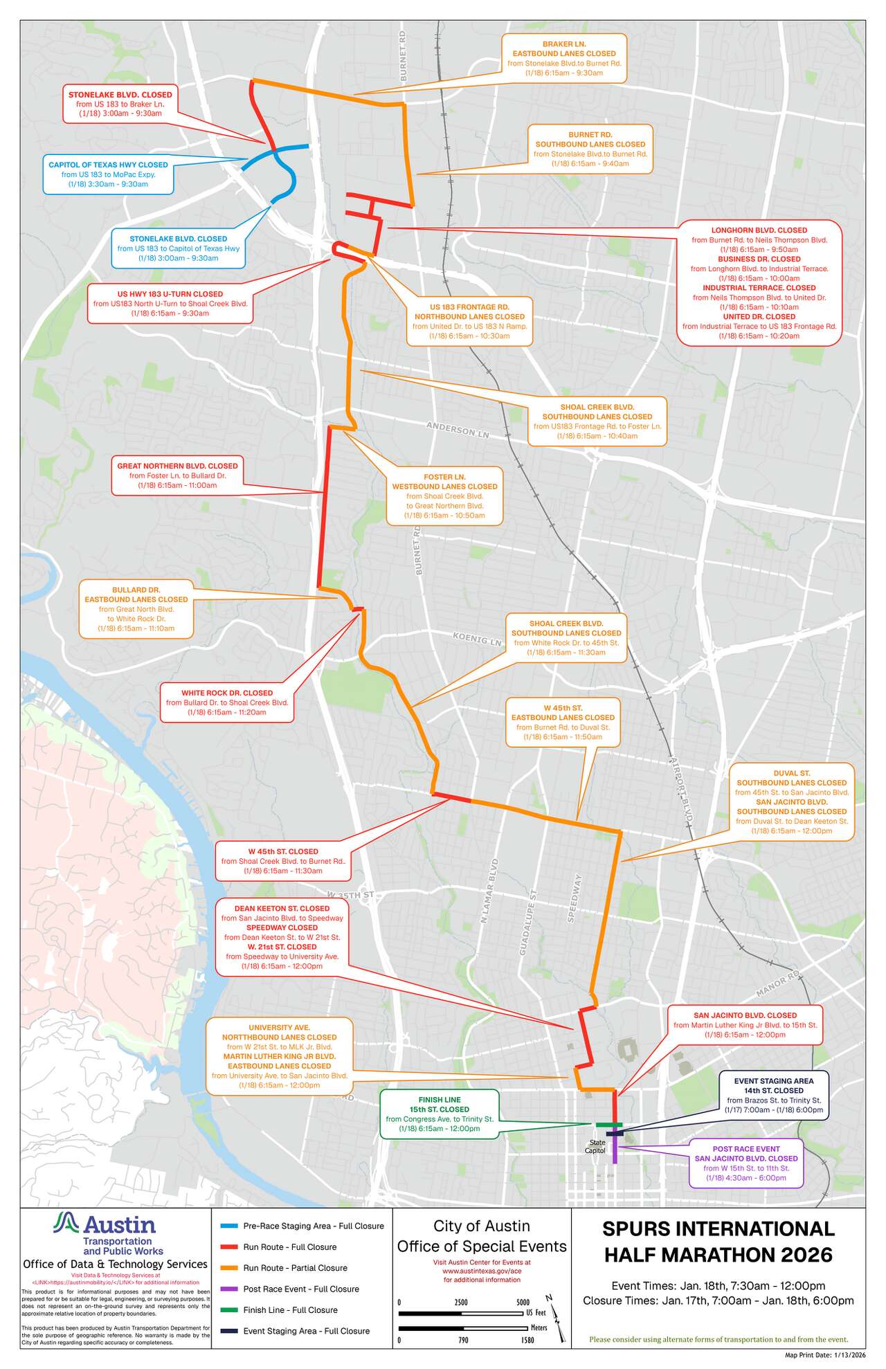 Expect road closures in Austin for Sunday's half marathon. See route map