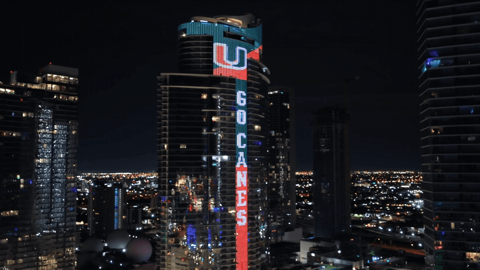 Wellington-based company lights up Miami skyline for college football ...