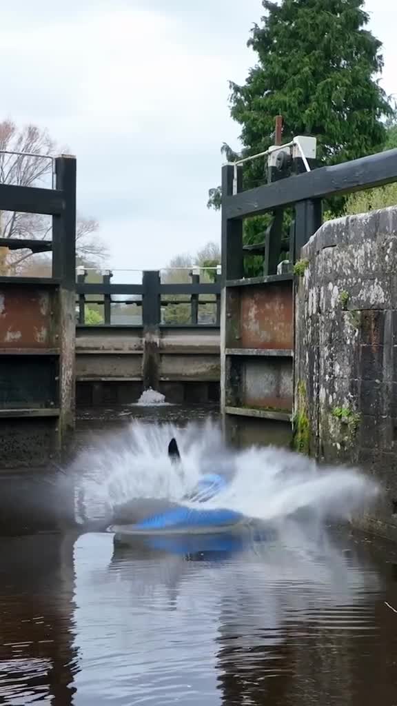 Kayak drop goes wrong off canal lock wall