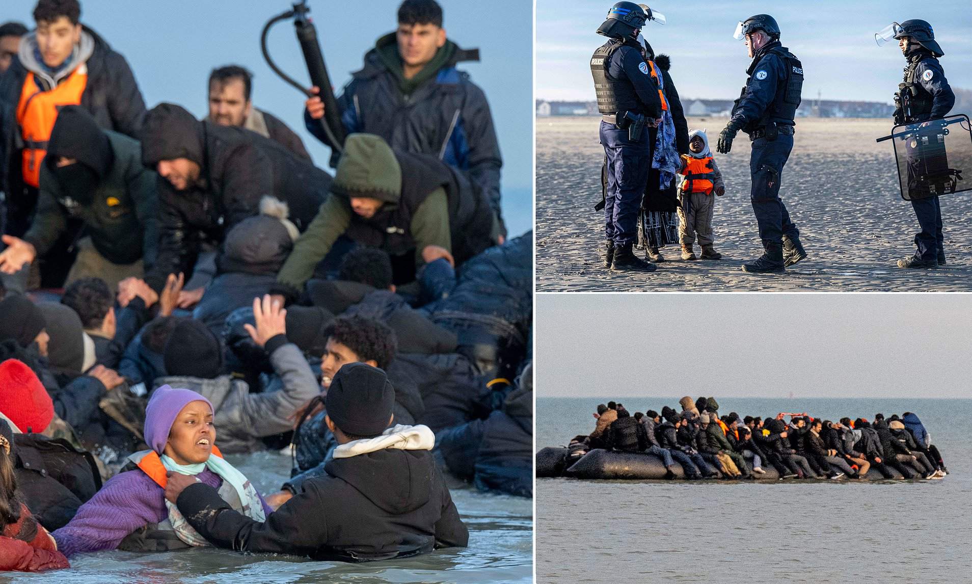 Migrants brave icy cold sea to pile onto overloaded dinghy for latest ...