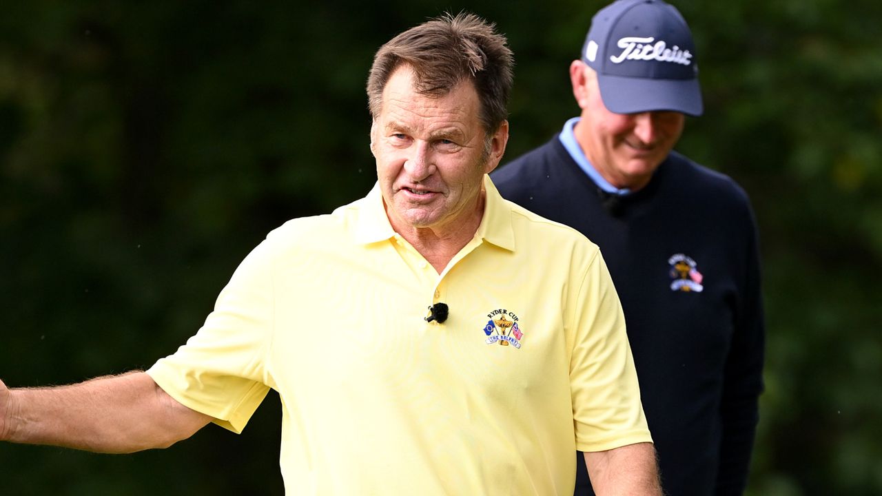 Nick Faldo returns home after undergoing open heart surgery