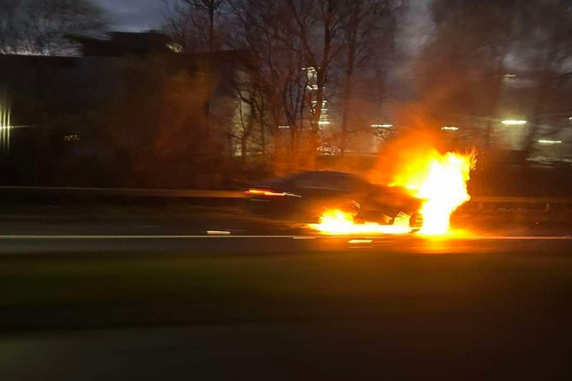 Terrifying moment car bursts into flames near Edinburgh Airport as fire ...