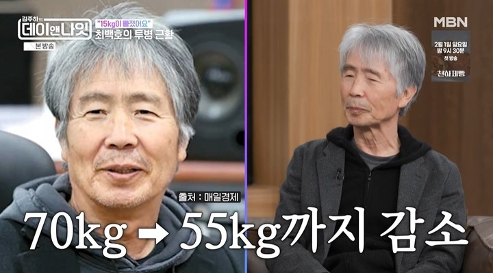 '70kg→55kg' 최백호, 체중 15kg 빠져.. 비결핵성 항산균증 뭐길래? (데이앤나잇)
