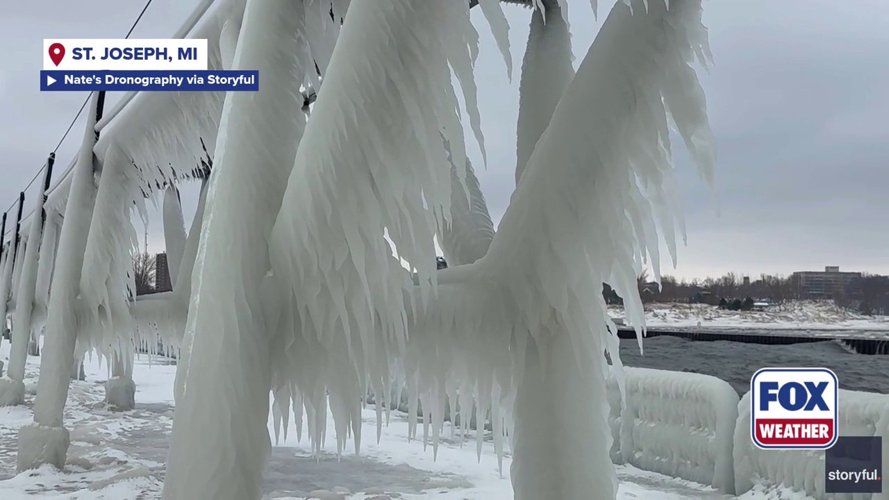 Watch: Layers of icicles cover Michigan pier