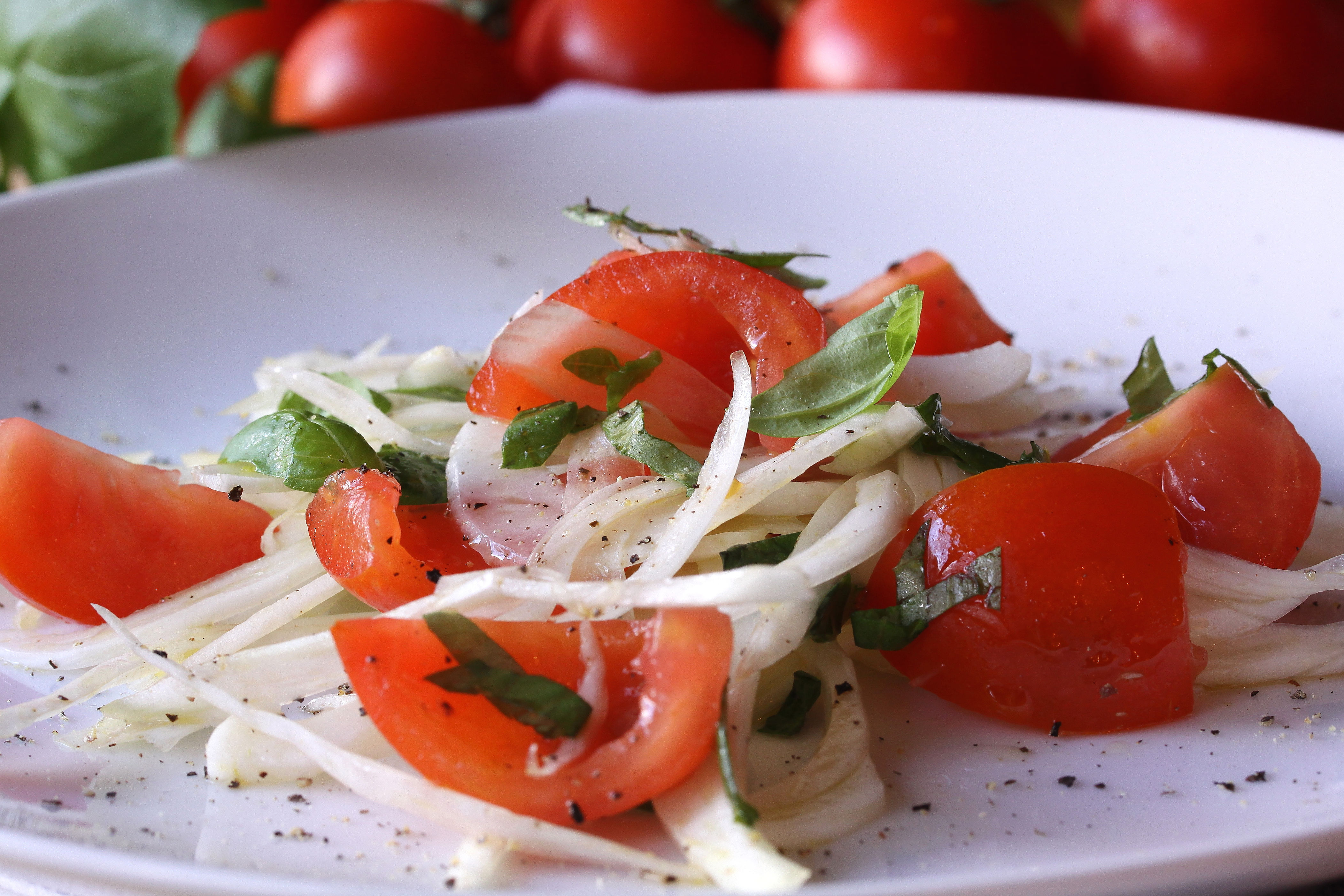 Refreshing Fennel, Tomato Salad, Basil With Lemon Vinaigrette