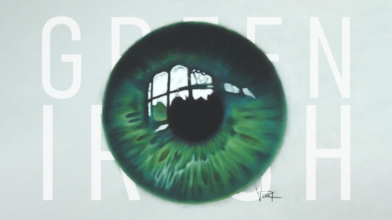 Vibrant Green Iris Drawing With Soft Pastels and Pitt Pencils Glow