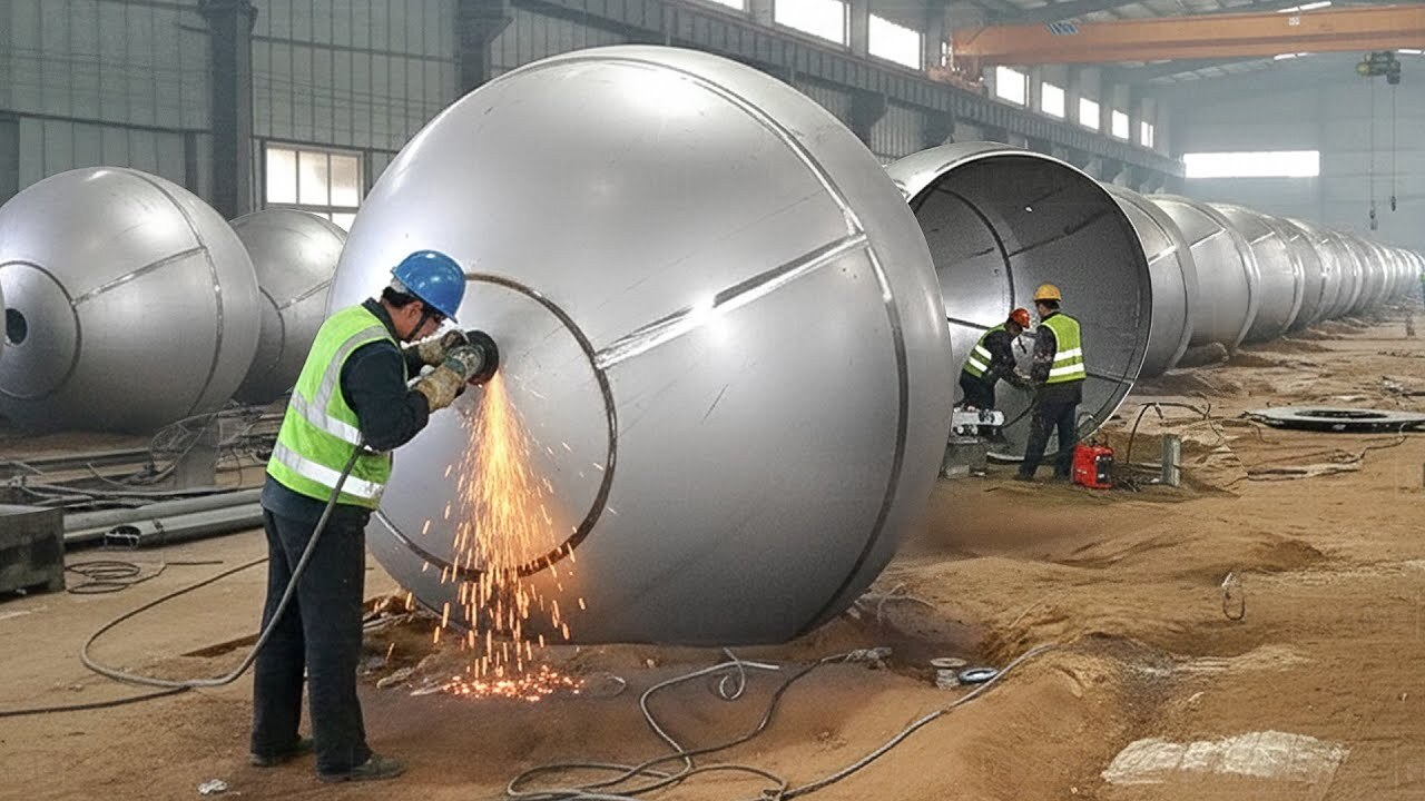 Inside factory that mass-produces perfectly shaped giant steel spheres