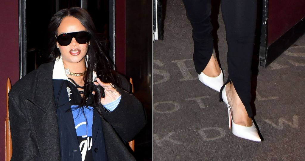 Rihanna's Amina Muaddi love affair continues in crispy white Anok pumps ...