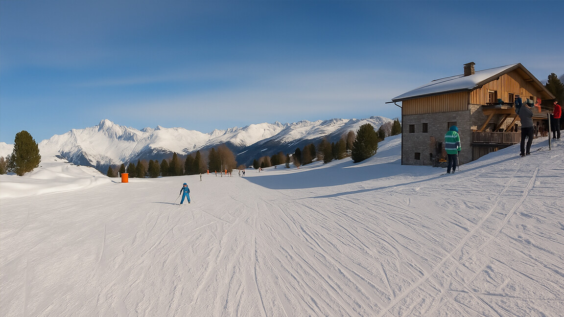 Skiing along a scenic route in La Plagne