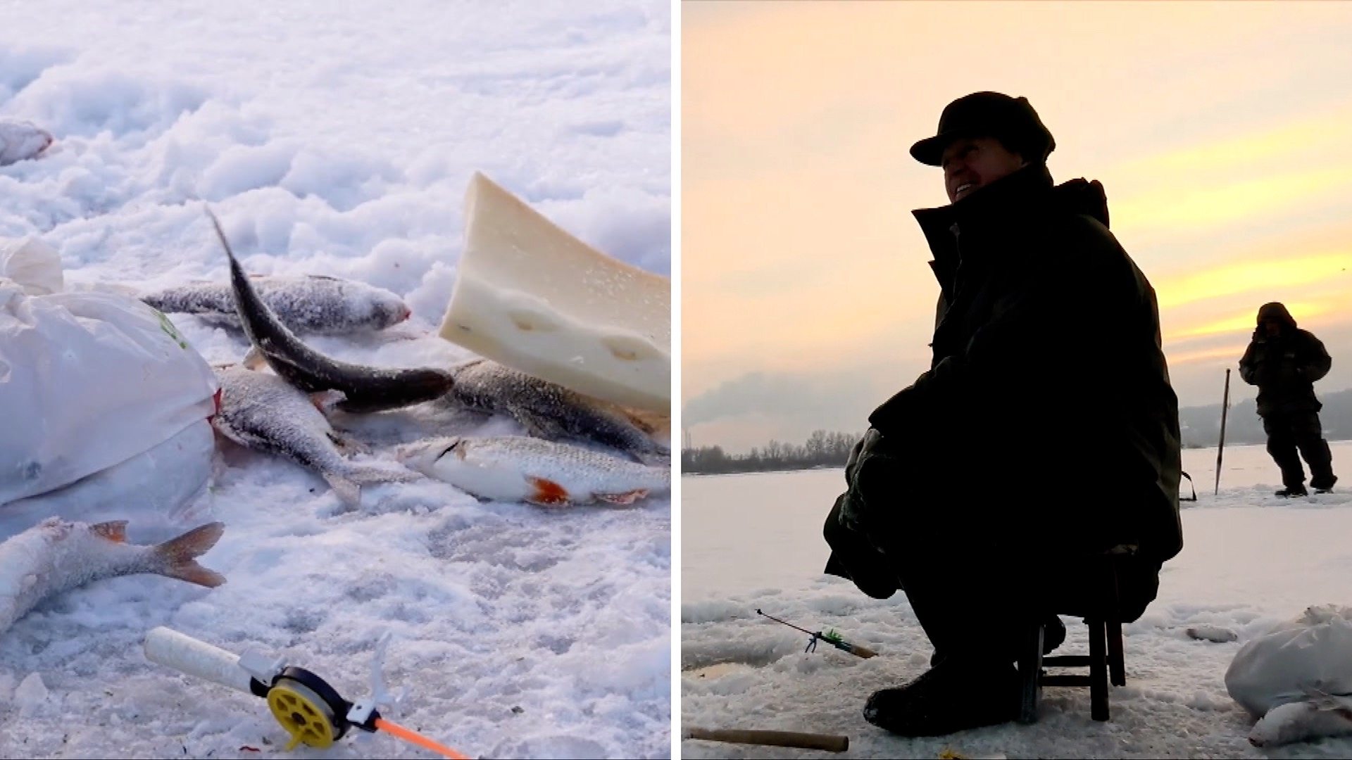 Watch: Fishing on a frozen river for respite from the war in Ukraine