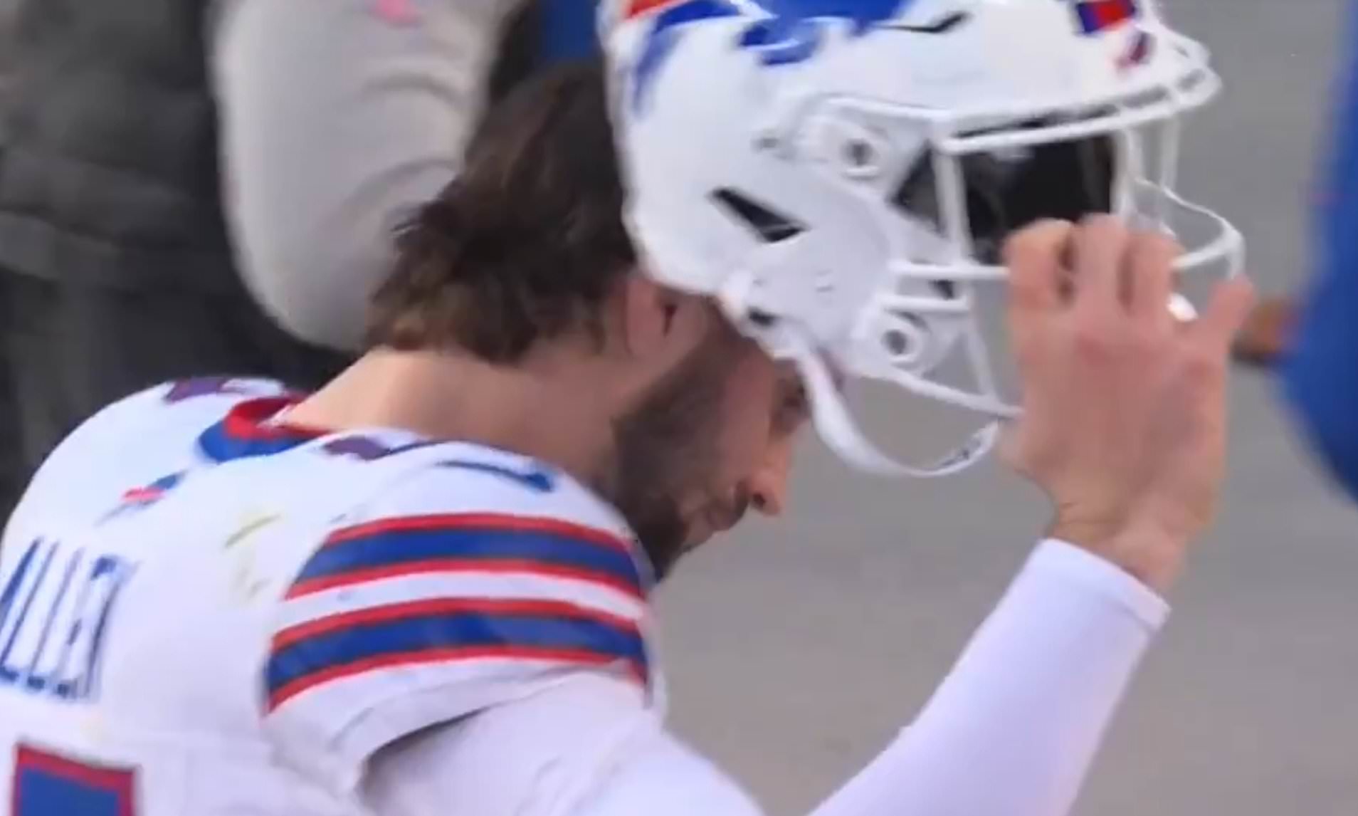 Furious Josh Allen slams his helmet down after string of disastrous ...