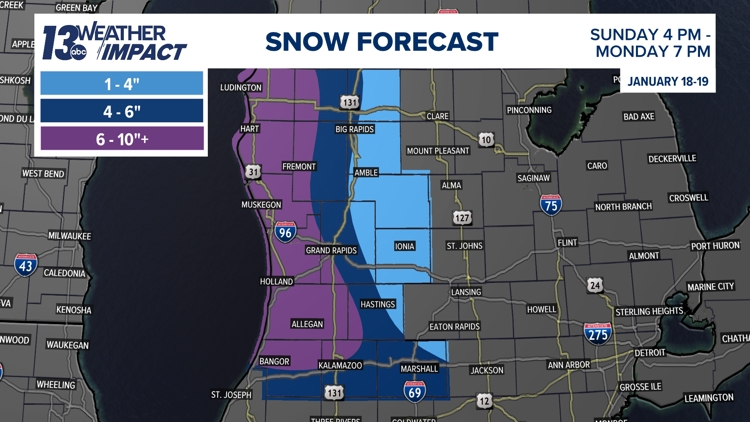 Snow to pile up along the lakeshore as arctic air arrives Sunday night