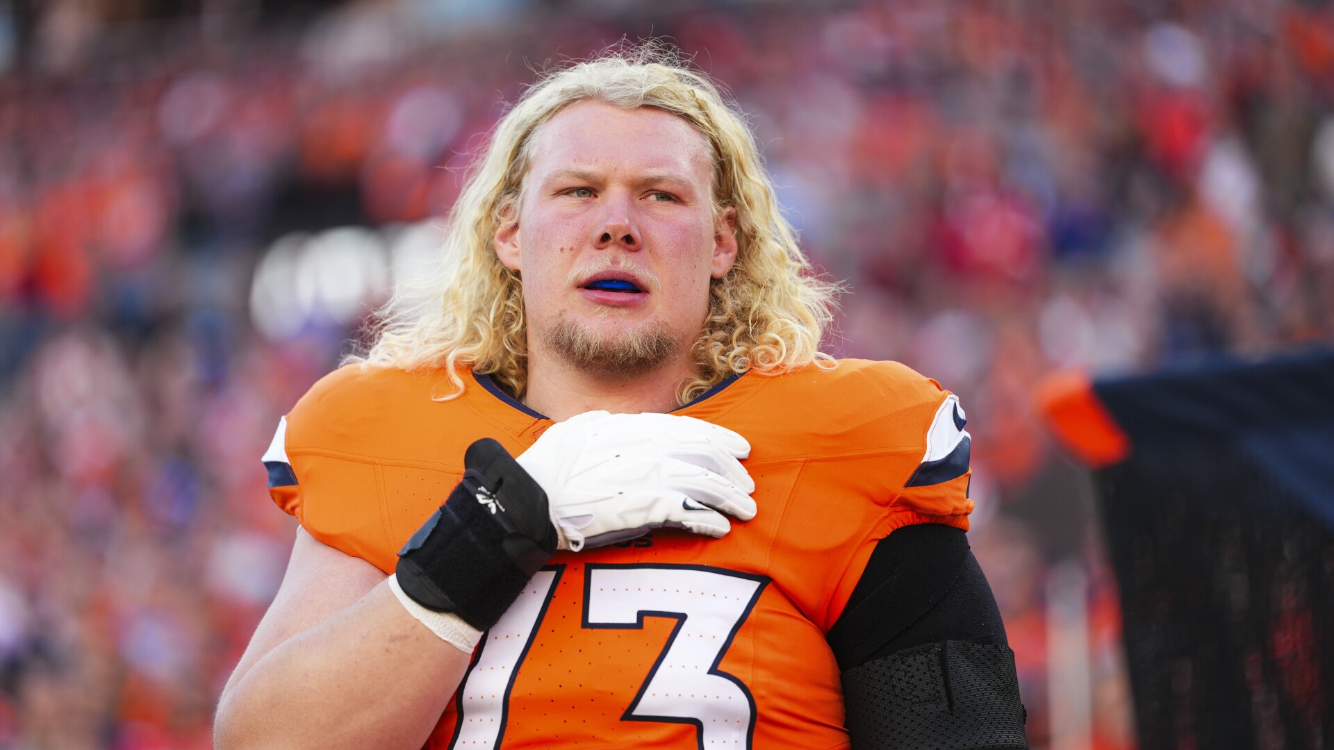 Broncos offensive lineman Frank Crum catches his first career pass for ...