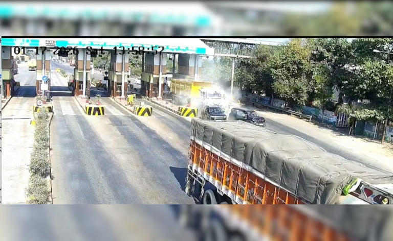 On camera, truck rams cars at UP toll booth, drags employee for 50 metres
