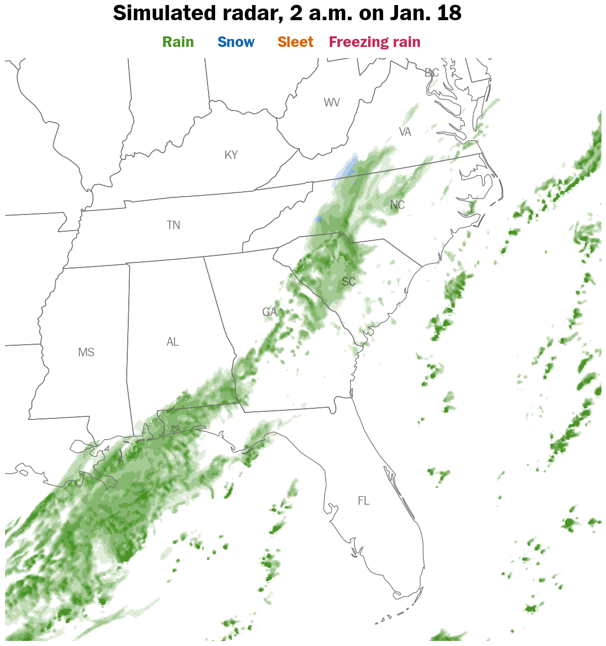 Rare snows to hit southern cities as storm stretches across the East