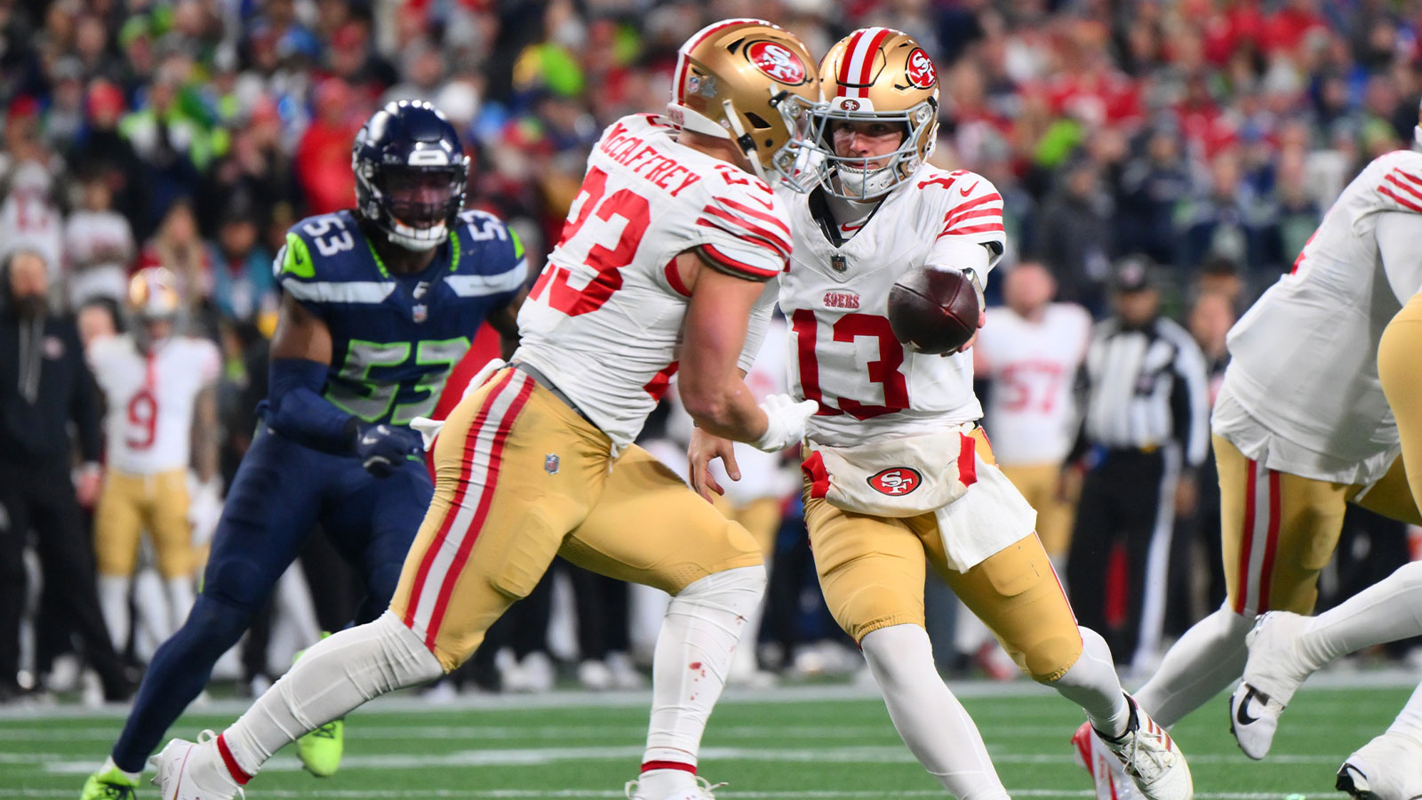 49ers’ Christian McCaffrey suffers shoulder injury scare in divisional ...