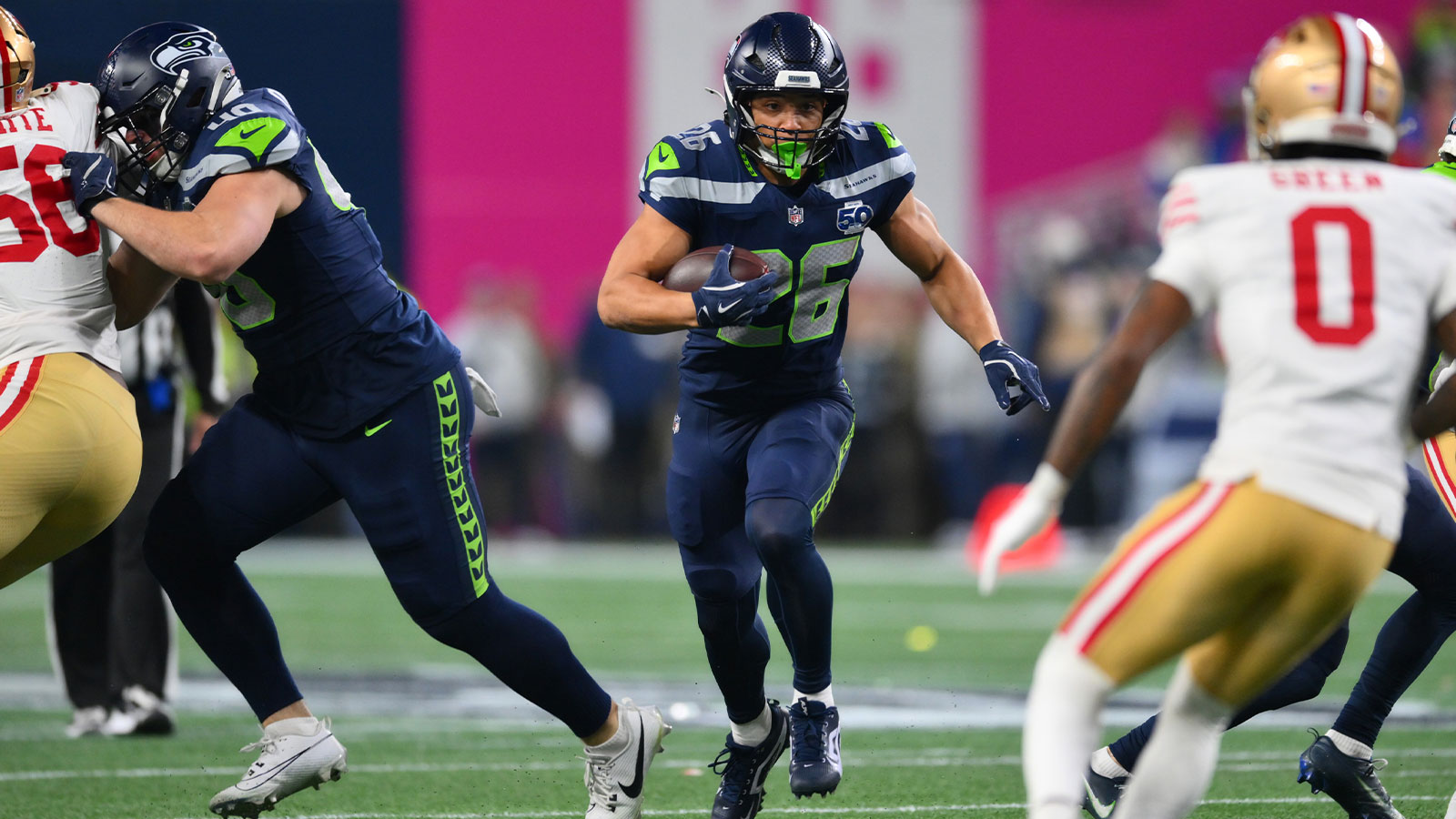 Seahawks’ Zach Charbonnet exits 49ers game with apparent leg injury
