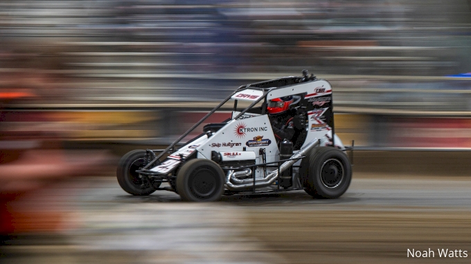 Hank Davis Jr. reacts after a third and his best career Chili Bowl finish
