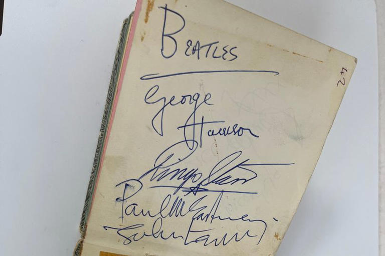 Beatles autographs and George Harrison's broken guitar string set for ...