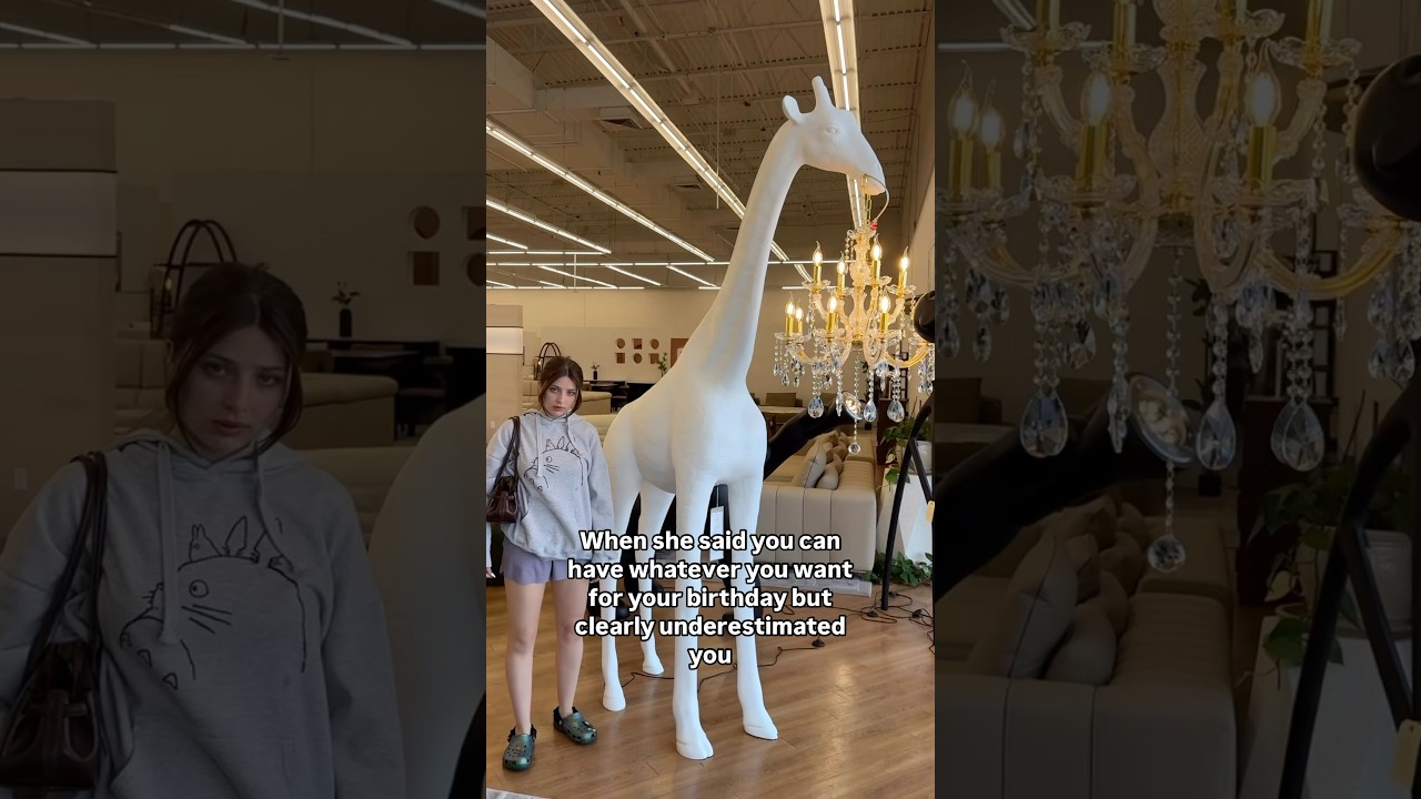 Telling my girlfriend I want a giraffe chandelier for my birthday