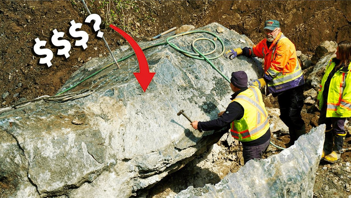 Time to cut this huge 90-ton boulder