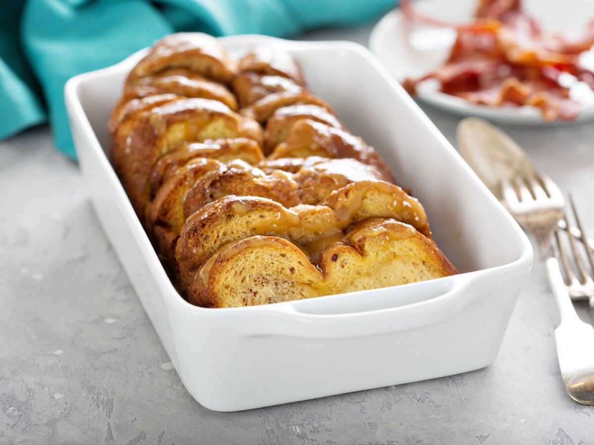 Brioche bread pudding with almonds and vanilla