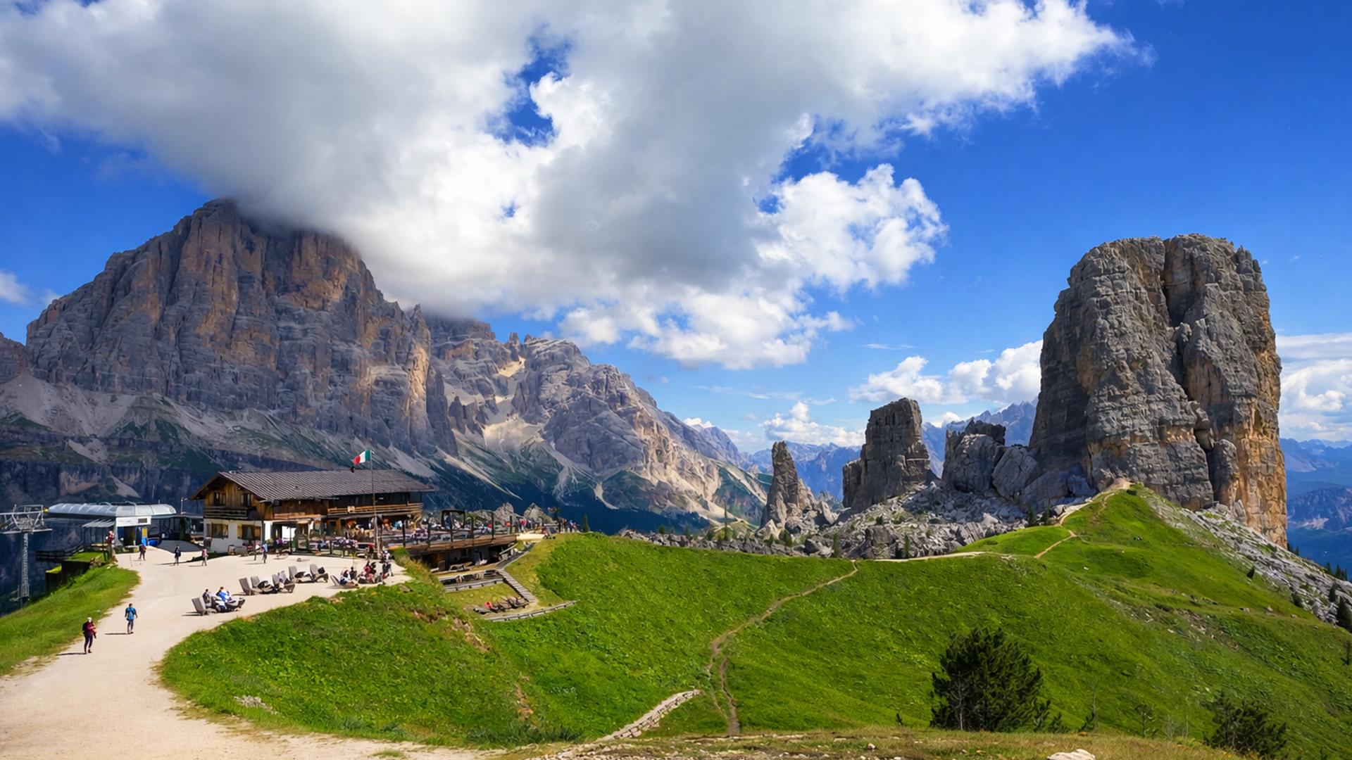 Dolomites Cinque Torri Five Towers alpine scenery (4K)