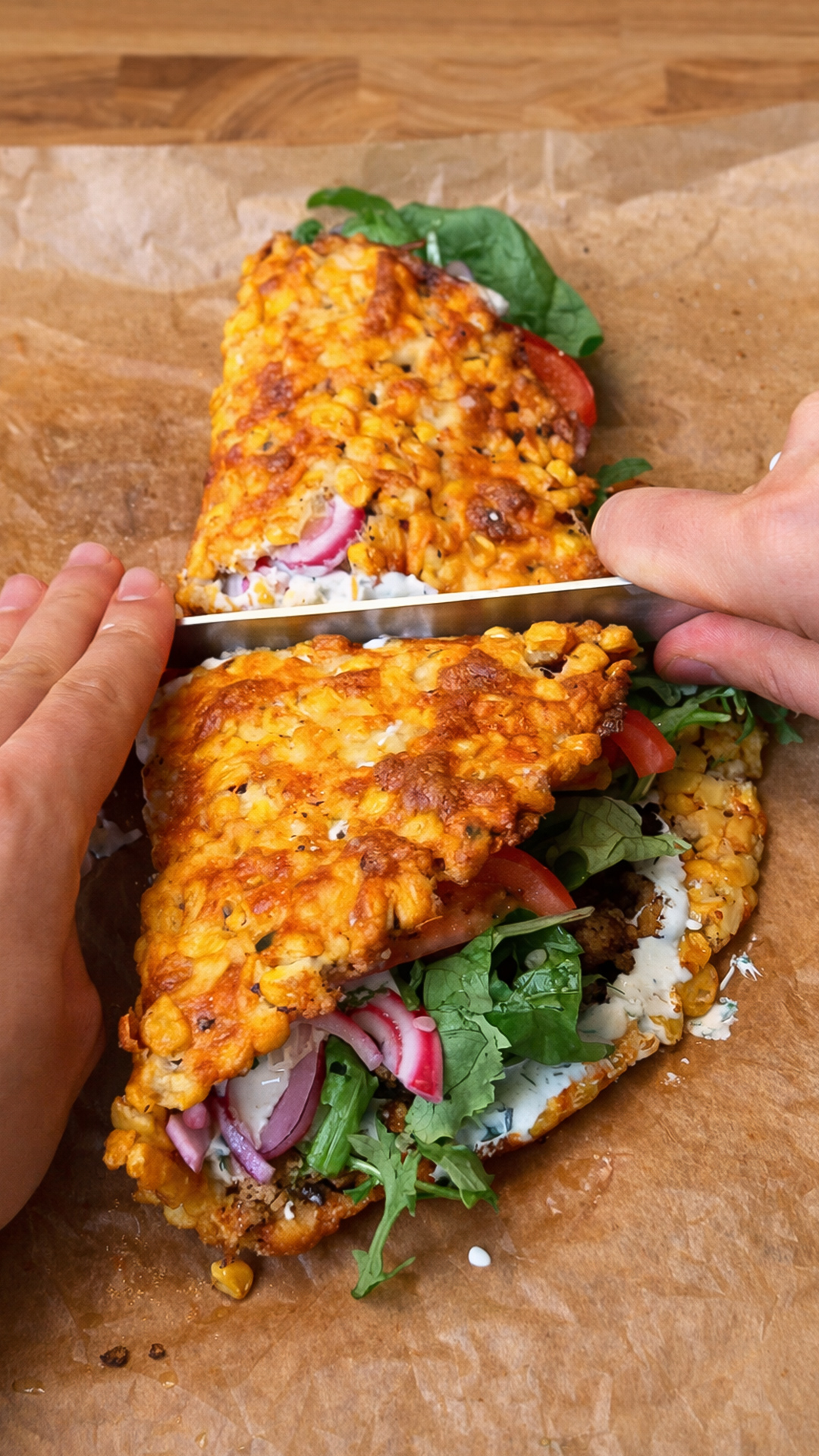 Cooking vegan corn wraps with spiced tofu filling