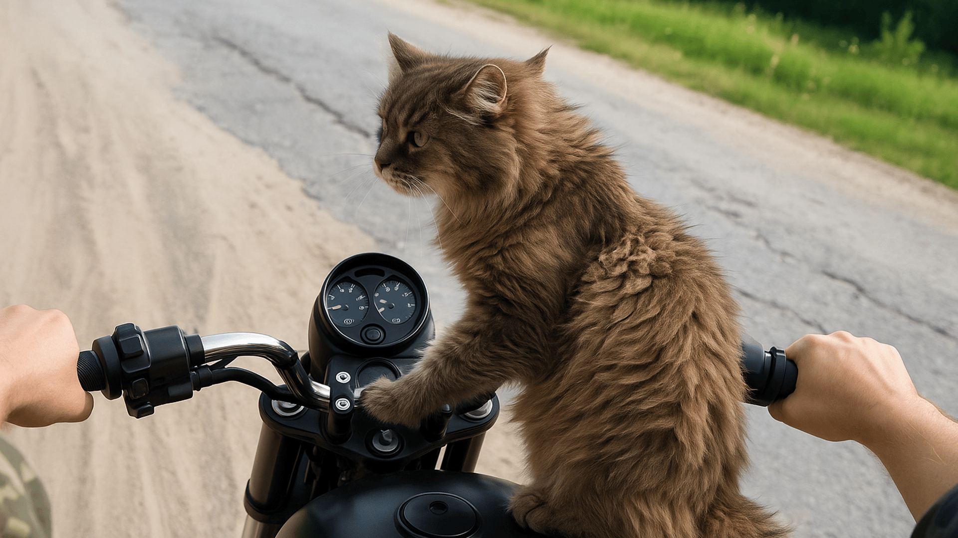 Cat acts like motorcycle co-pilot