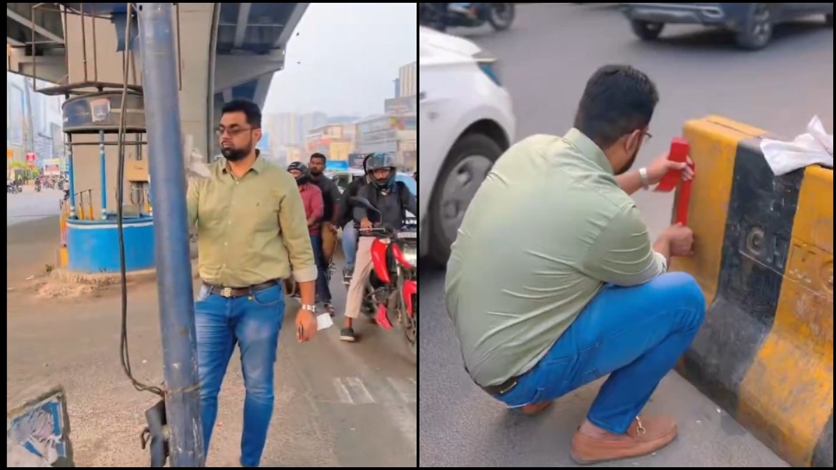 Hyderabad man makes busy roads safer with reflective stickers on dividers