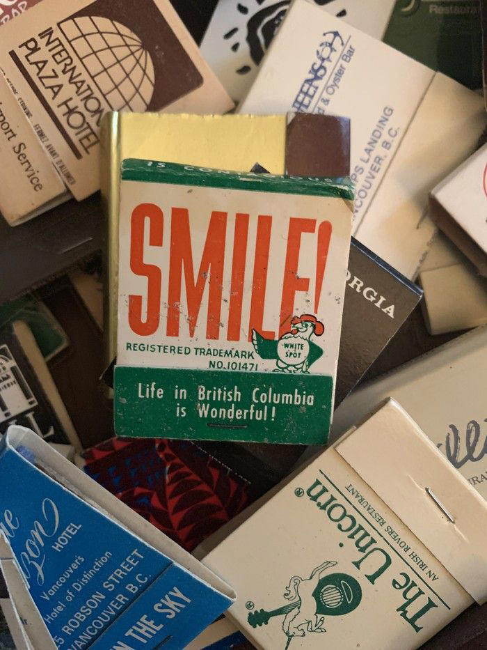 Vintage BC matchbooks and pennants light up the past