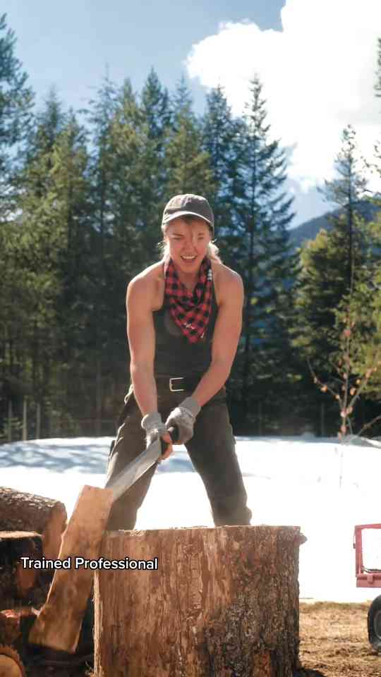 Rural wood chopping and splitting with Viking wood splitter