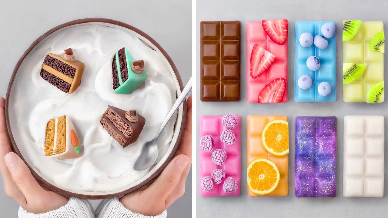 Mini cake bites & colorful chocolate bars