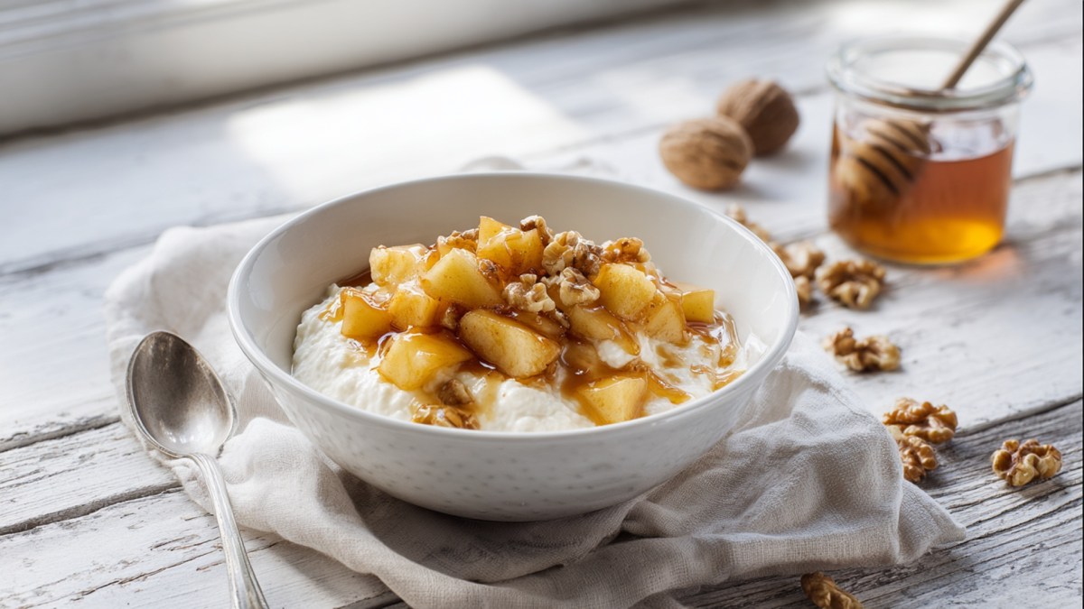 Marzipan-Grießquark mit karamellisierten Äpfeln
