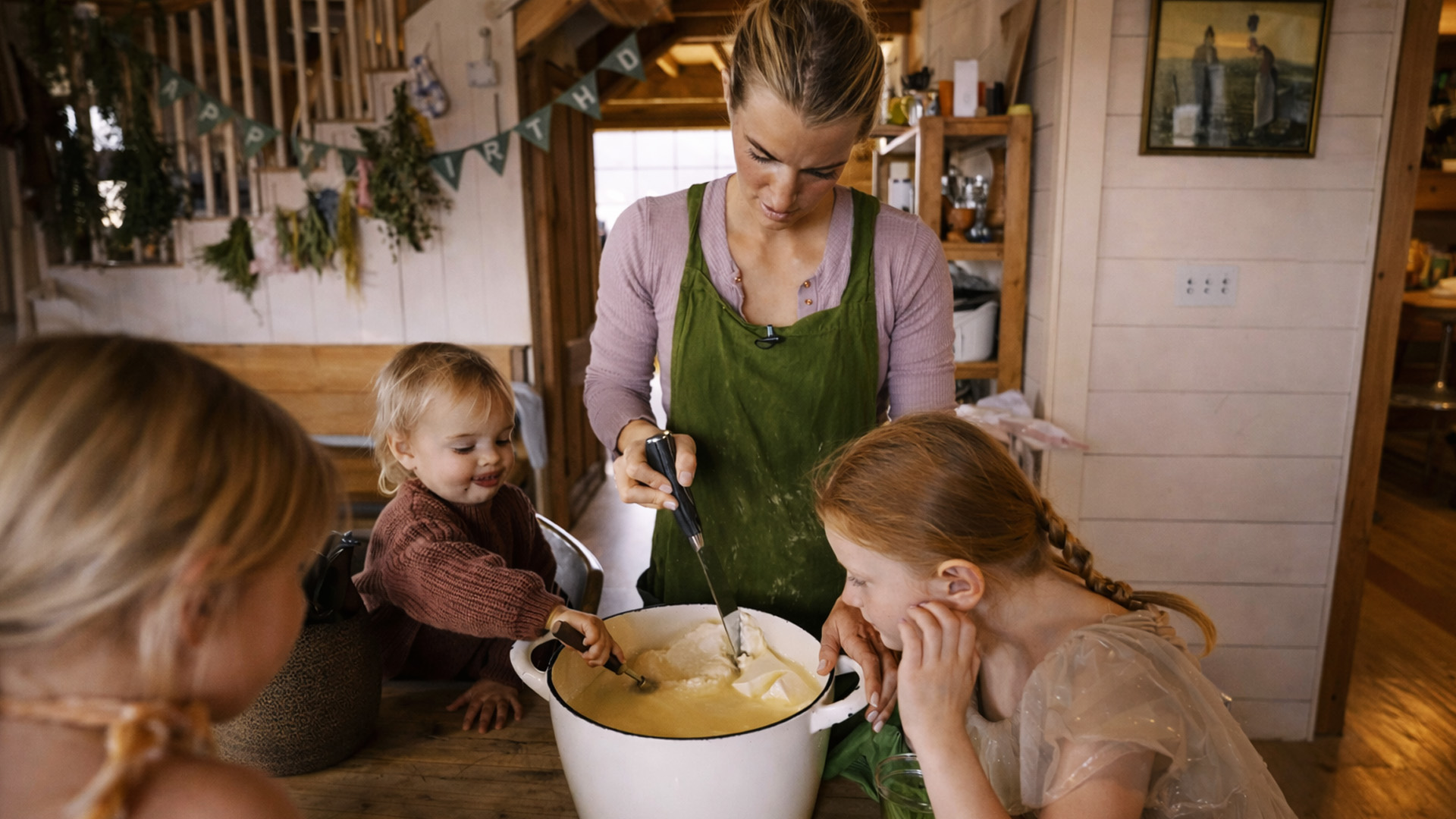 Making mozzarella with the kids on our farm
