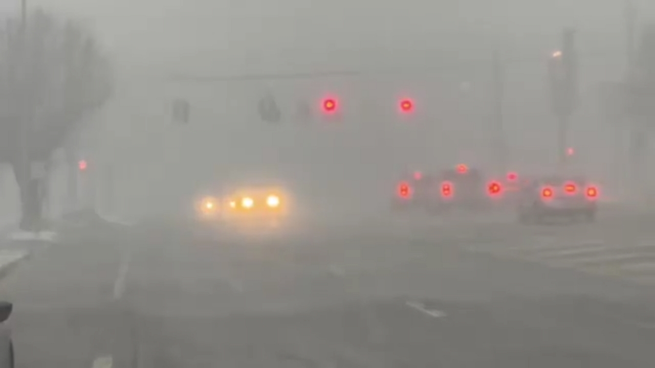 Sudden snow squall hits Leroy, New York, USA