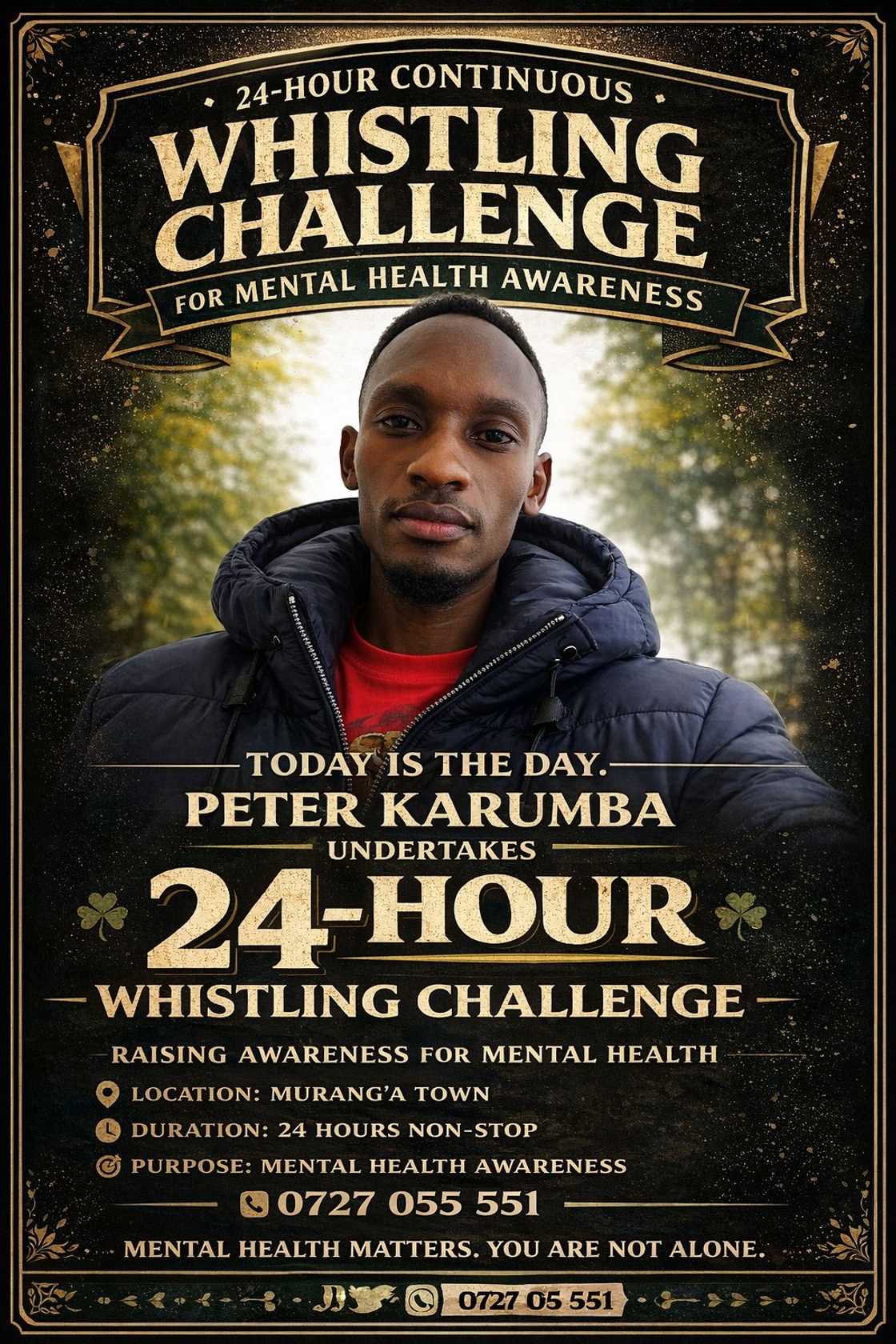 Murang’a man embarks on 24-hour whistling marathon to raise mental ...