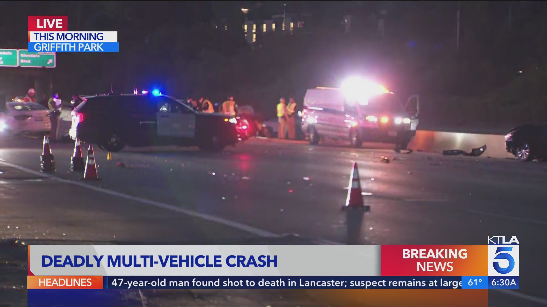 1 dead in overnight freeway crash in LA.’s Griffith Park neighborhood