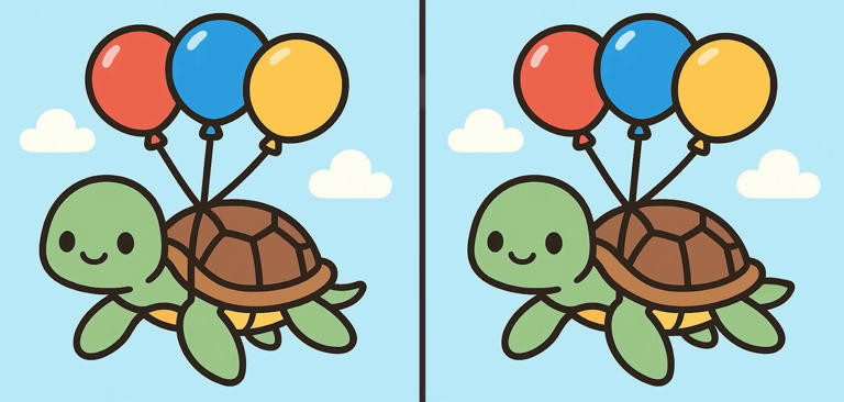 Spot the 3 differences in turtle flying with balloons beat the 19-second challenge!